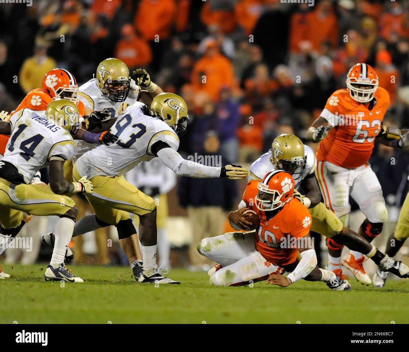 Clemson quarterback Tajh Boyd is tackled and injured on a play during ...