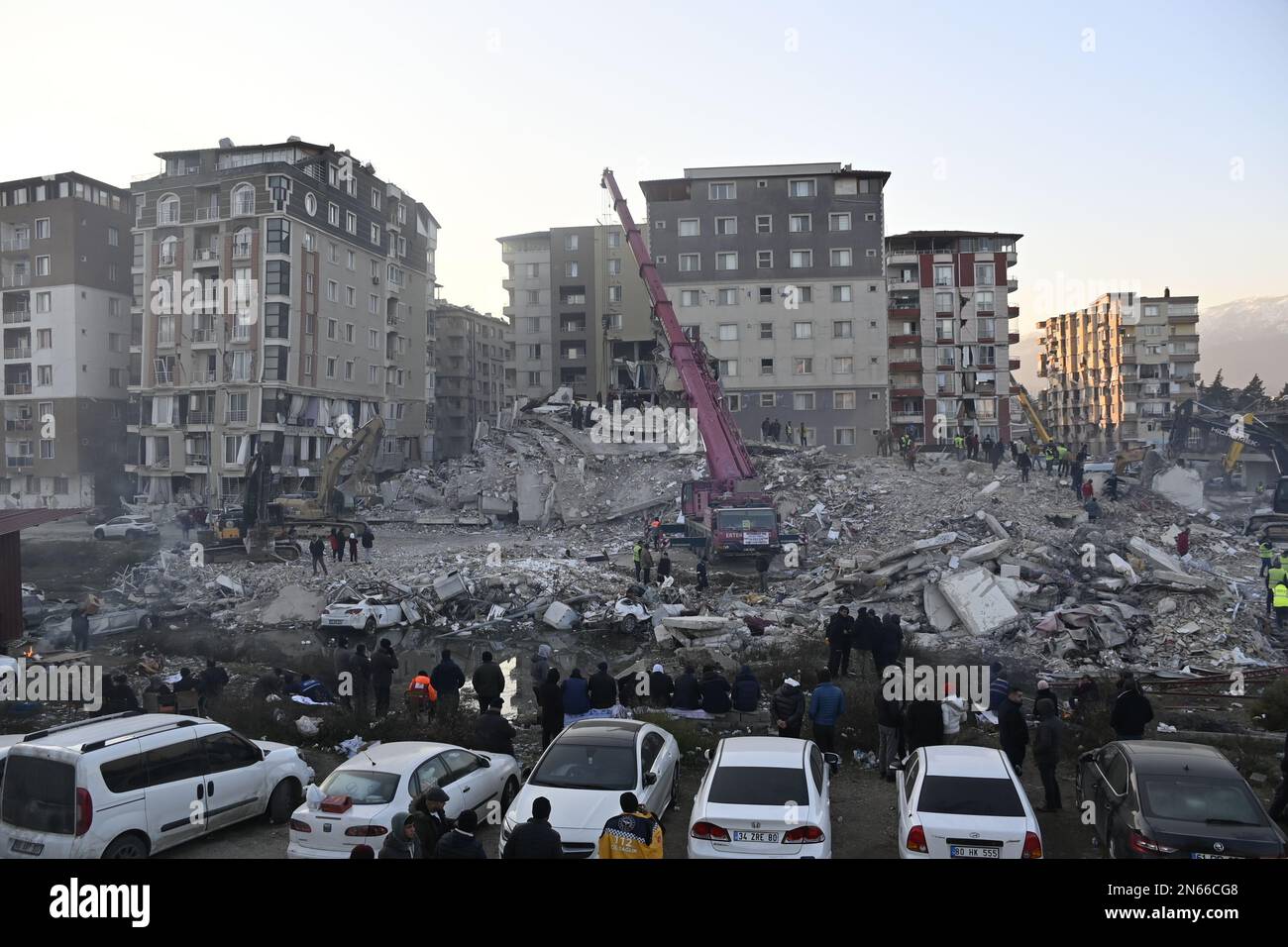 Antakya, Turkey. 09th Feb, 2023. Rescuers work on a destroyed house in ...