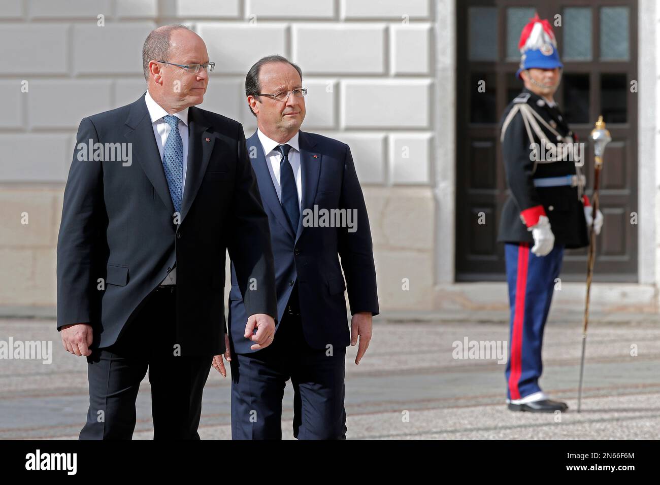 Prince Albert II of Monaco, left, welcomes French President Francois ...