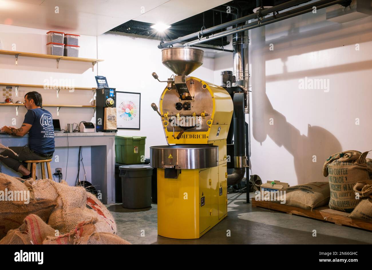 NEW ORLEANS, LA, USA - FEBRUARY 5, 2023: Coffee bean roasting room at ...