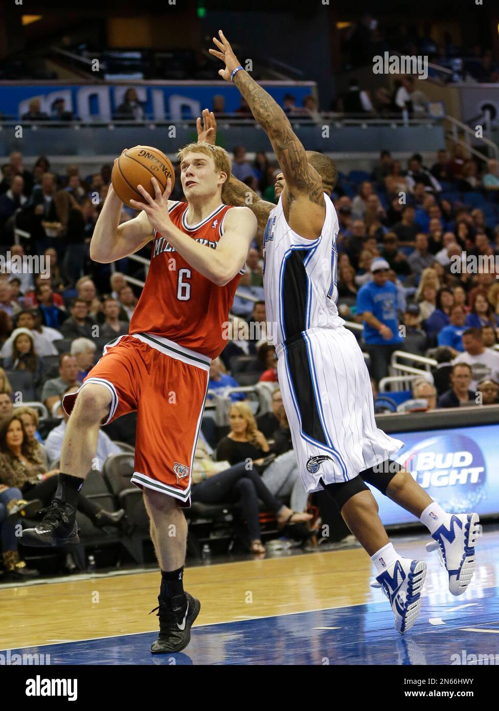 Milwaukee Bucks' Nate Wolters (6) is fouled by Orlando Magic's Jameer ...