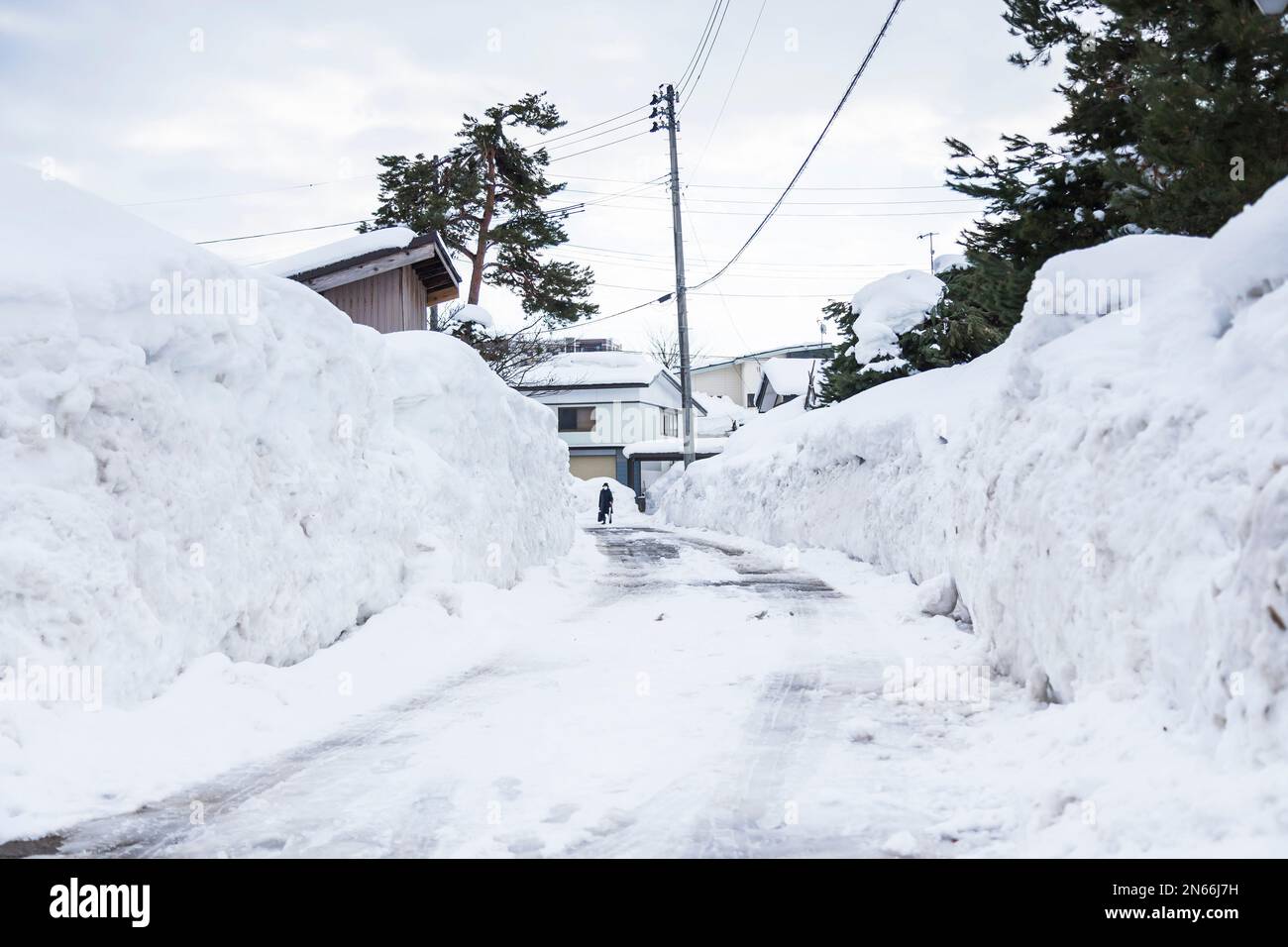 Snow's wall at street, Life in a snow country, famous city by heavy ...