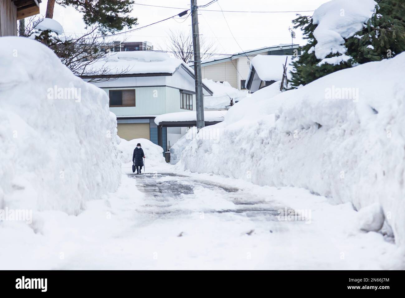 Snow's wall at street, Life in a snow country, famous city by heavy ...