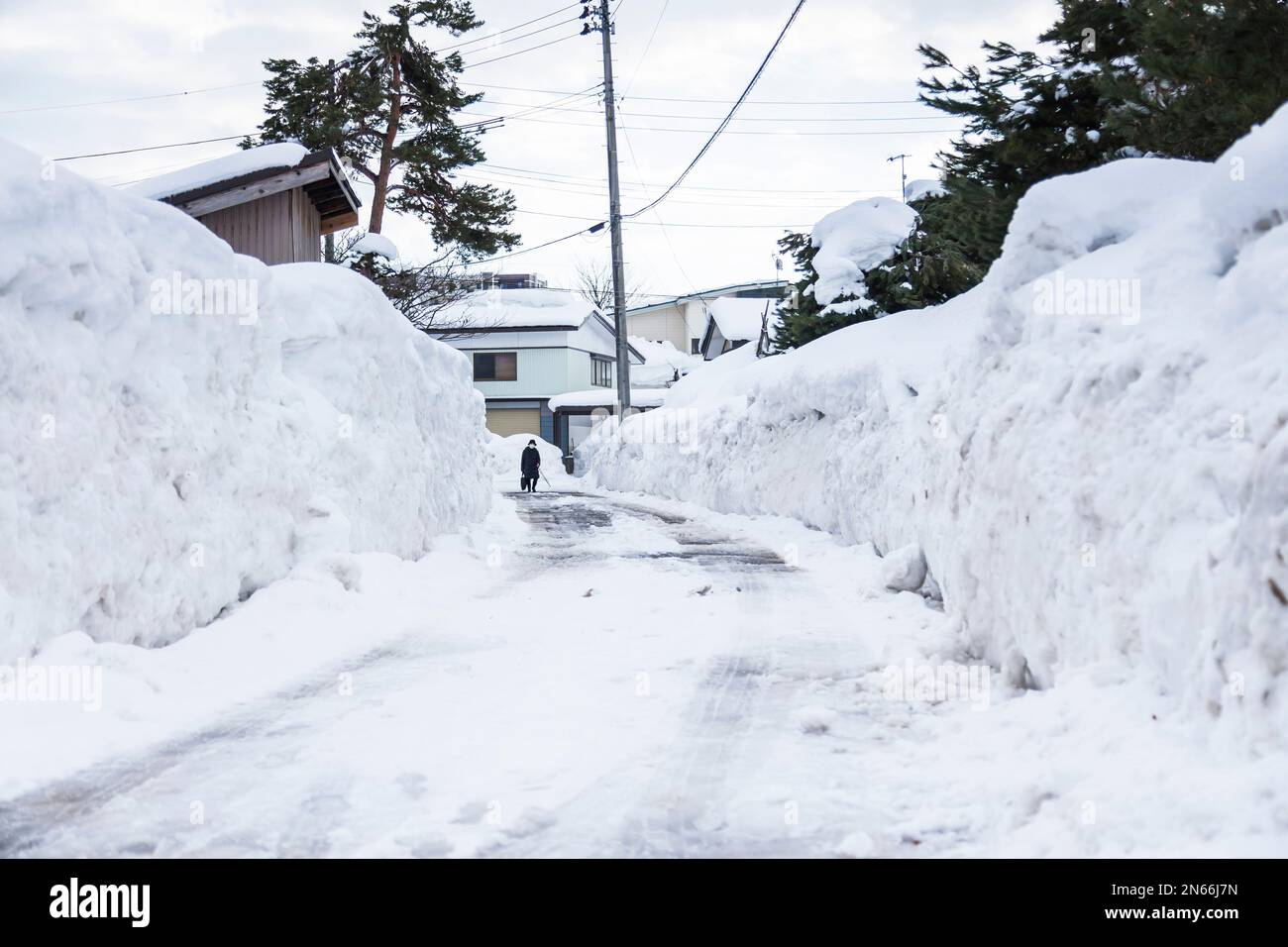Snow's wall at street, Life in a snow country, famous city by heavy ...