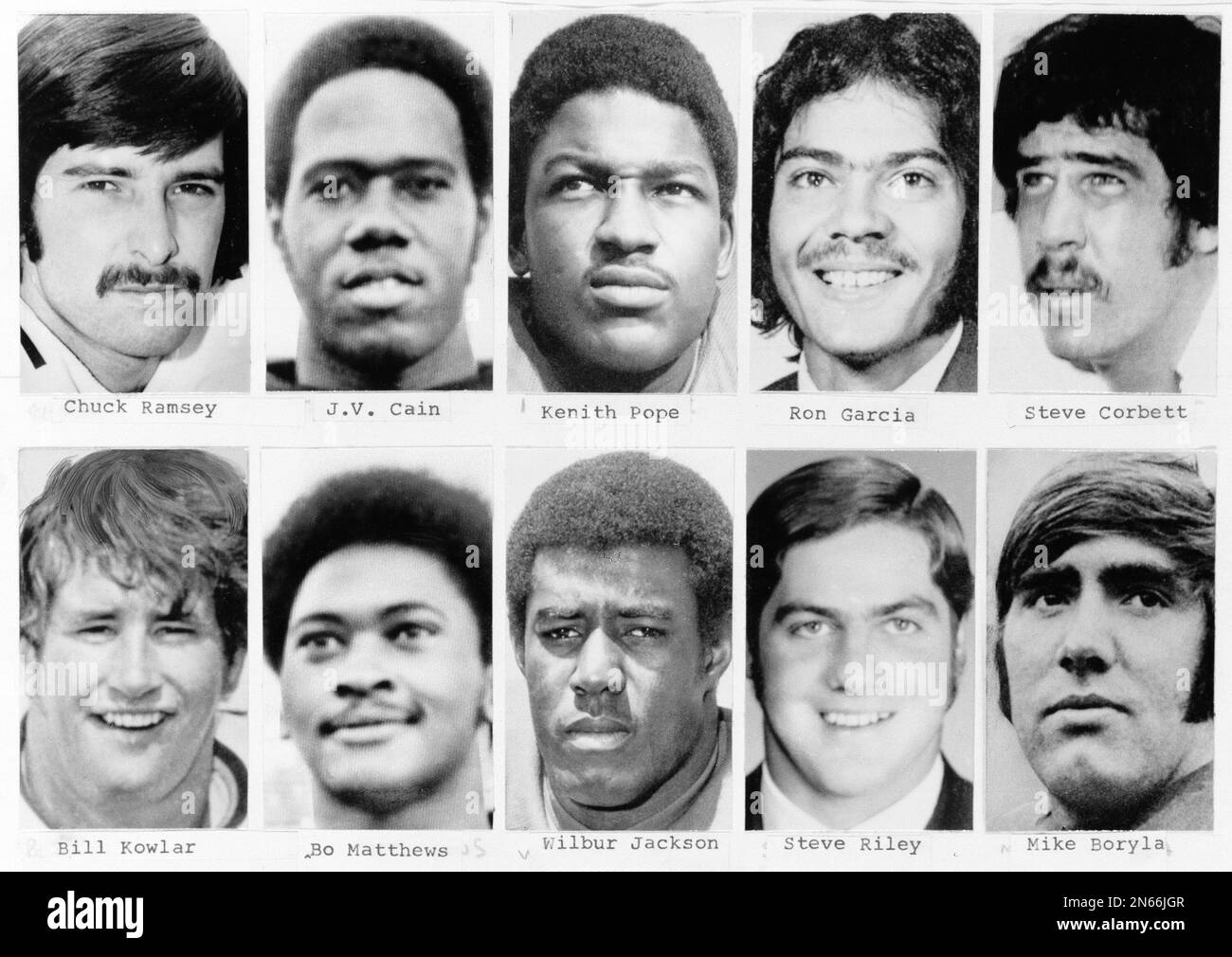 These are the NFL college draft players shown in 1974, from top left ...