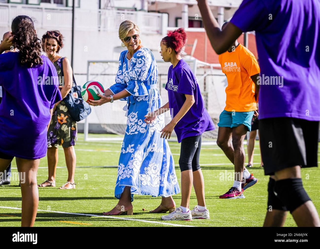 SABA - Queen Maxima hits a volleyball during a visit to the village of ...
