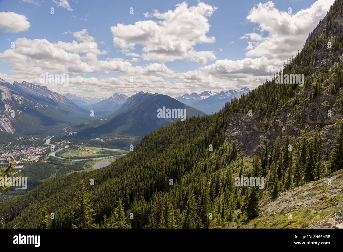 View of the town of Banff from the top of the mountain. Hiking ...