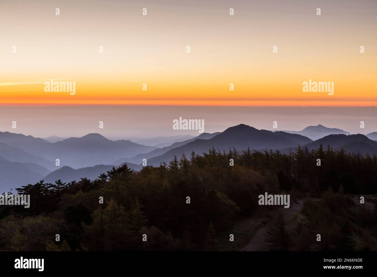Sunrise from summit of Mount Kumotori(2017m, highest in Tokyo), morning ...