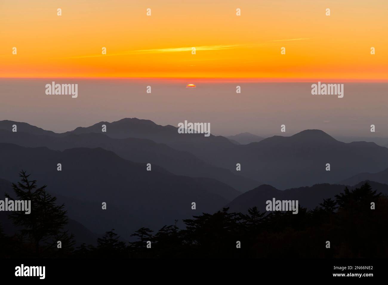 Sunrise from summit of Mount Kumotori(2017m, highest in Tokyo), morning ...