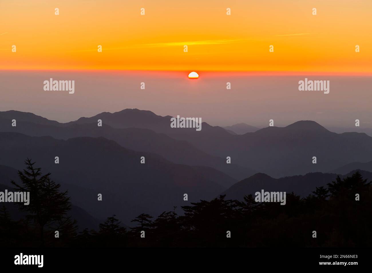 Sunrise from summit of Mount Kumotori(2017m, highest in Tokyo), morning ...