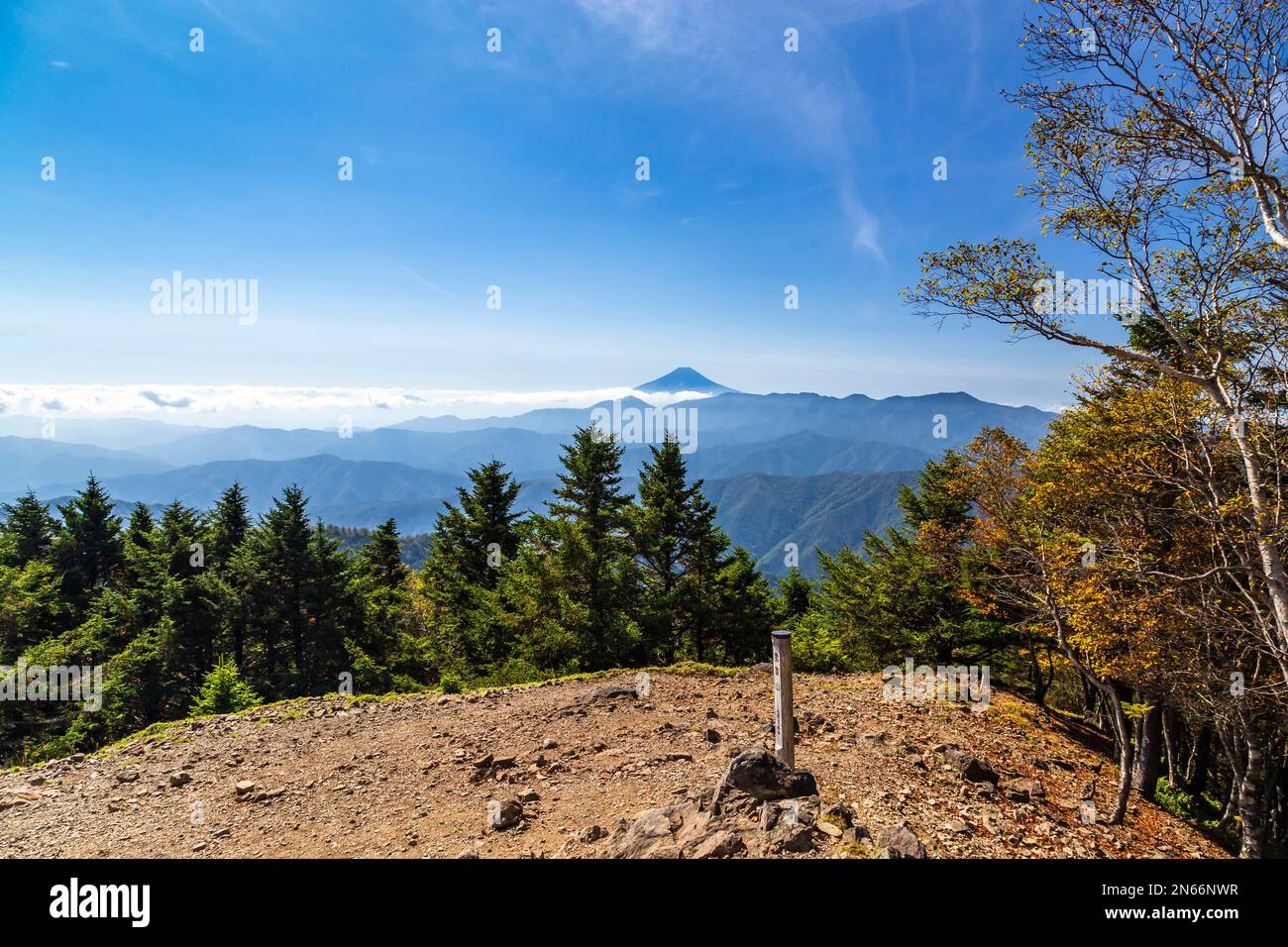 Distant view of Mount Fuji, from summit of Mt. Kumotori(highest in ...