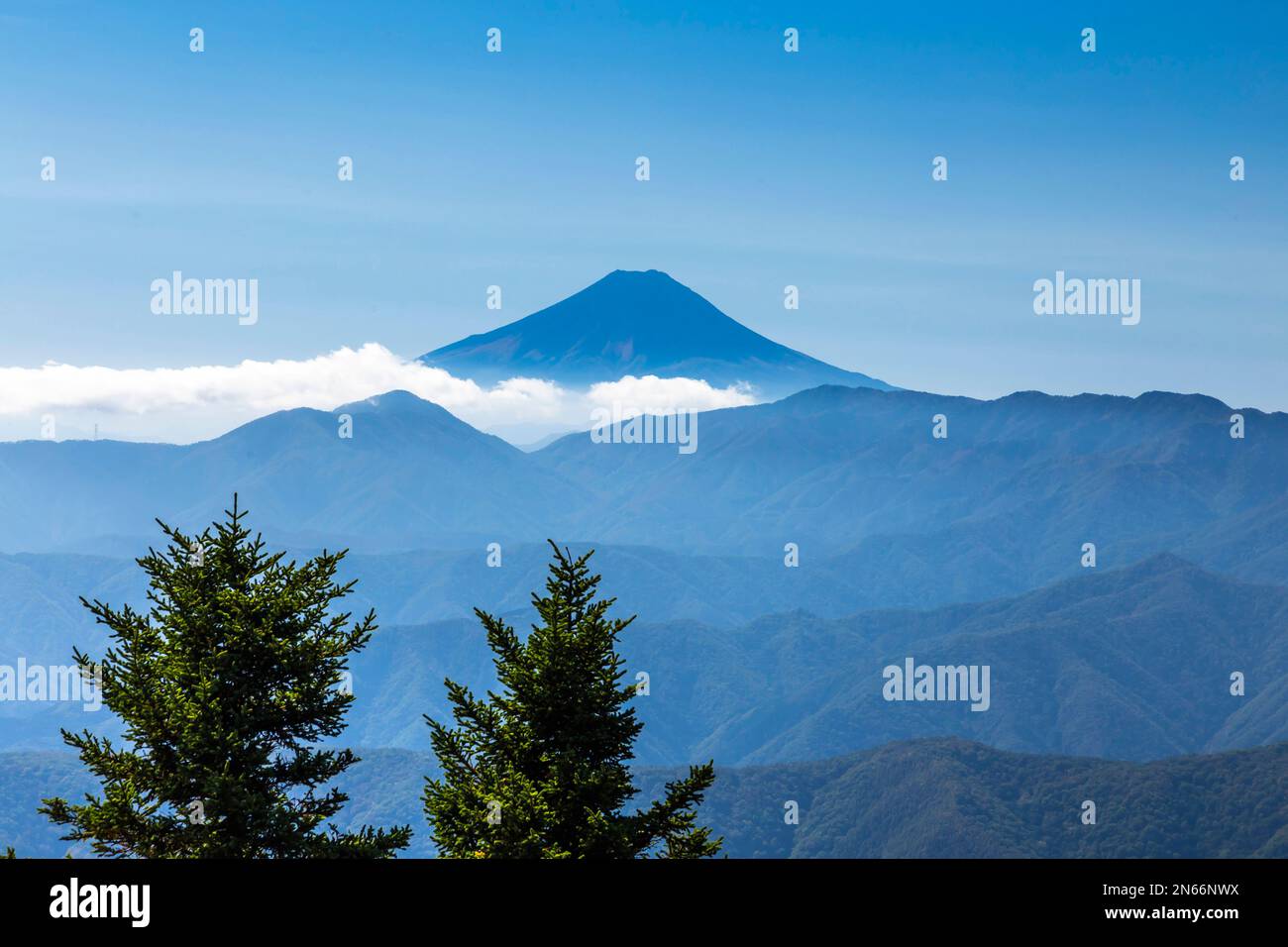 Distant view of Mount Fuji, from summit of Mt. Kumotori(highest in ...