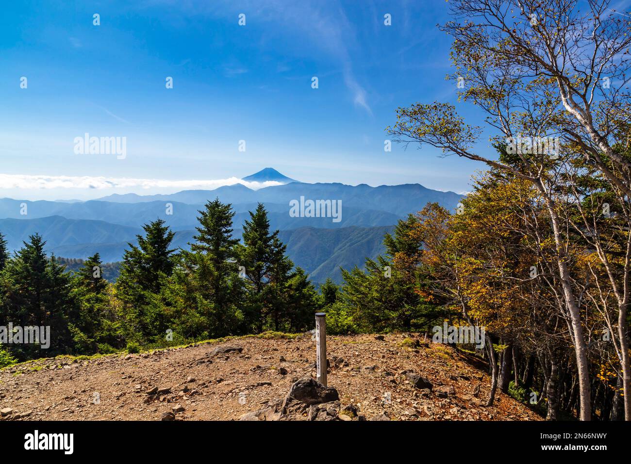 Distant view of Mount Fuji, from summit of Mt. Kumotori(highest in ...