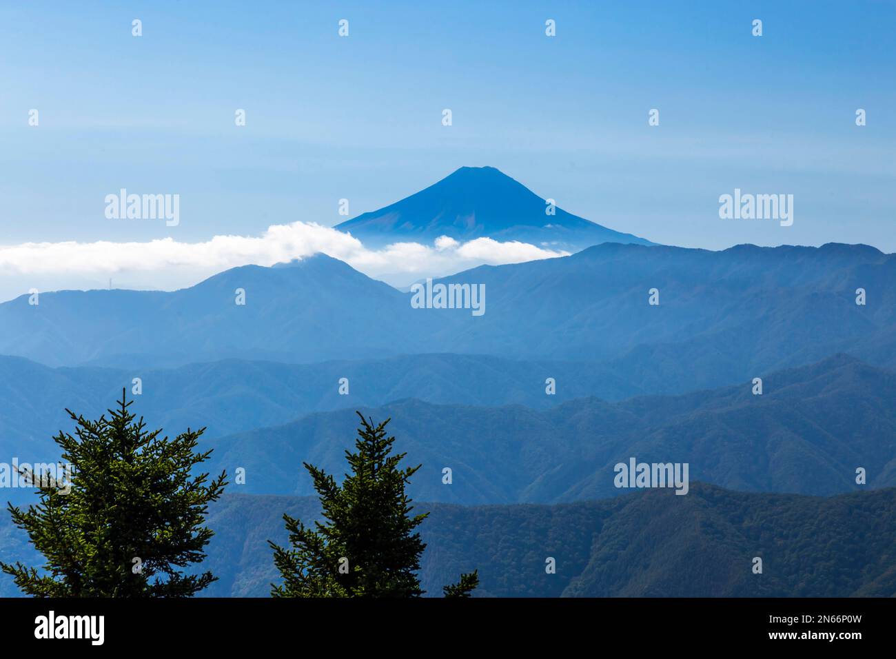 Distant view of Mount Fuji, from summit of Mt. Kumotori(highest in ...