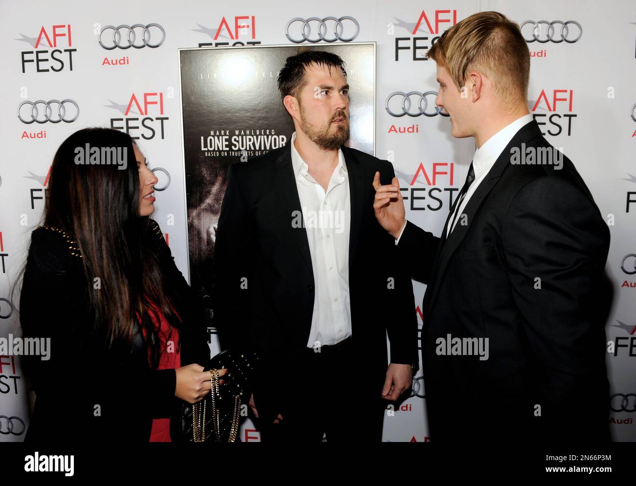 From right, Alexander Ludwig, retired petty officer 1st class Marcus ...