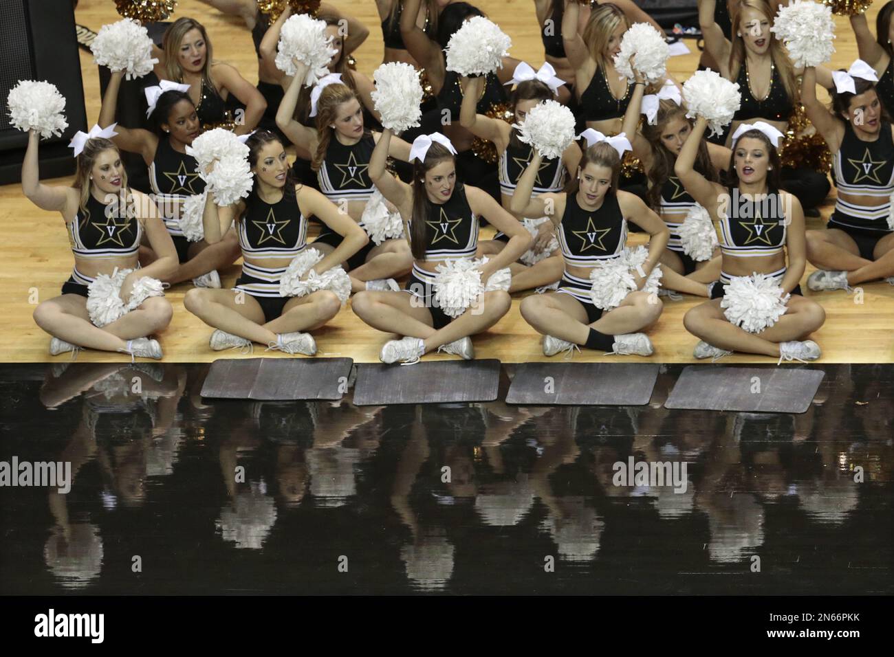Vanderbilt cheerleaders yell in the second half of an NCAA college ...