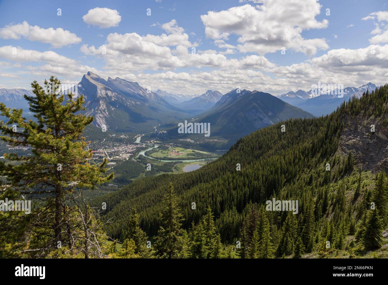 View of the town of Banff from the top of the mountain. Hiking ...