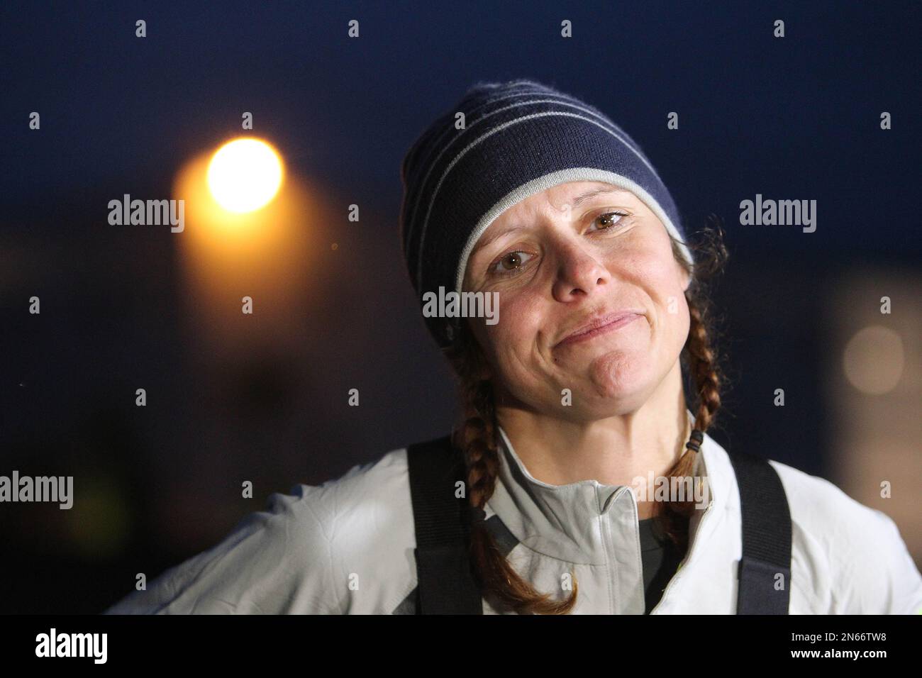 Quebec rower Mylene Paquette smiles to people who welcomed her as she ...