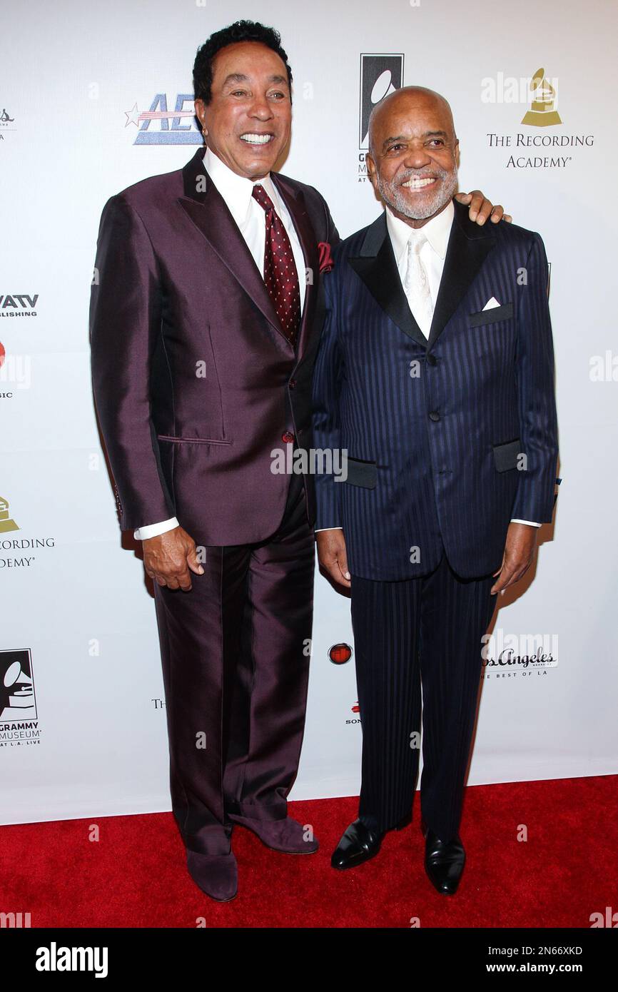 Smokey Robinson (L) and Berry Gordy, Jr. arrive at the GRAMMY Museum ...