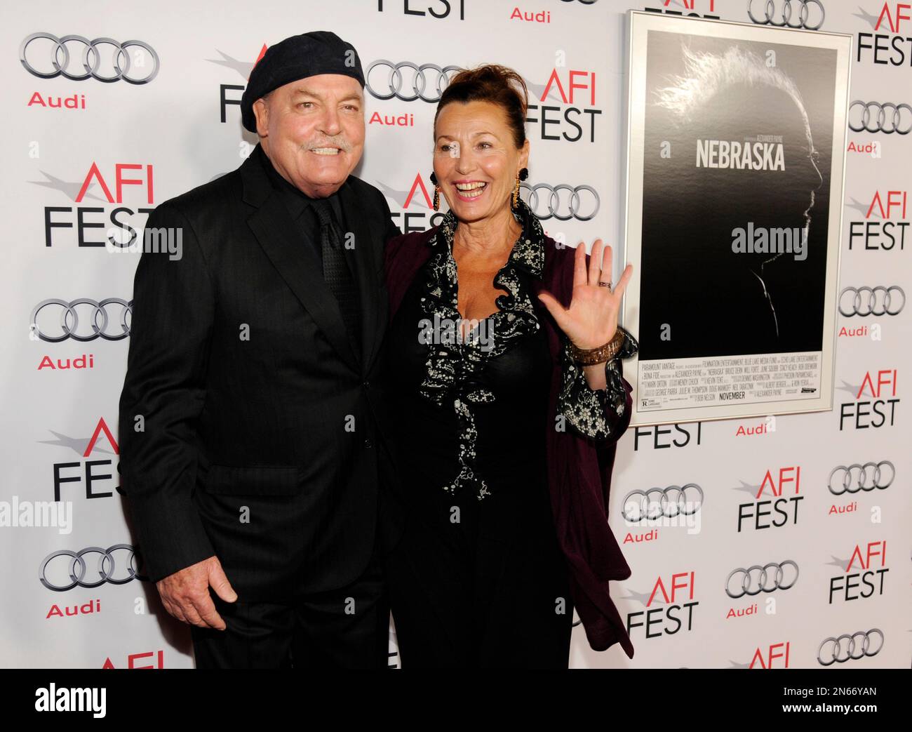 Stacy Keach, a cast member in "Nebraska," poses with his wife Malgosia ...