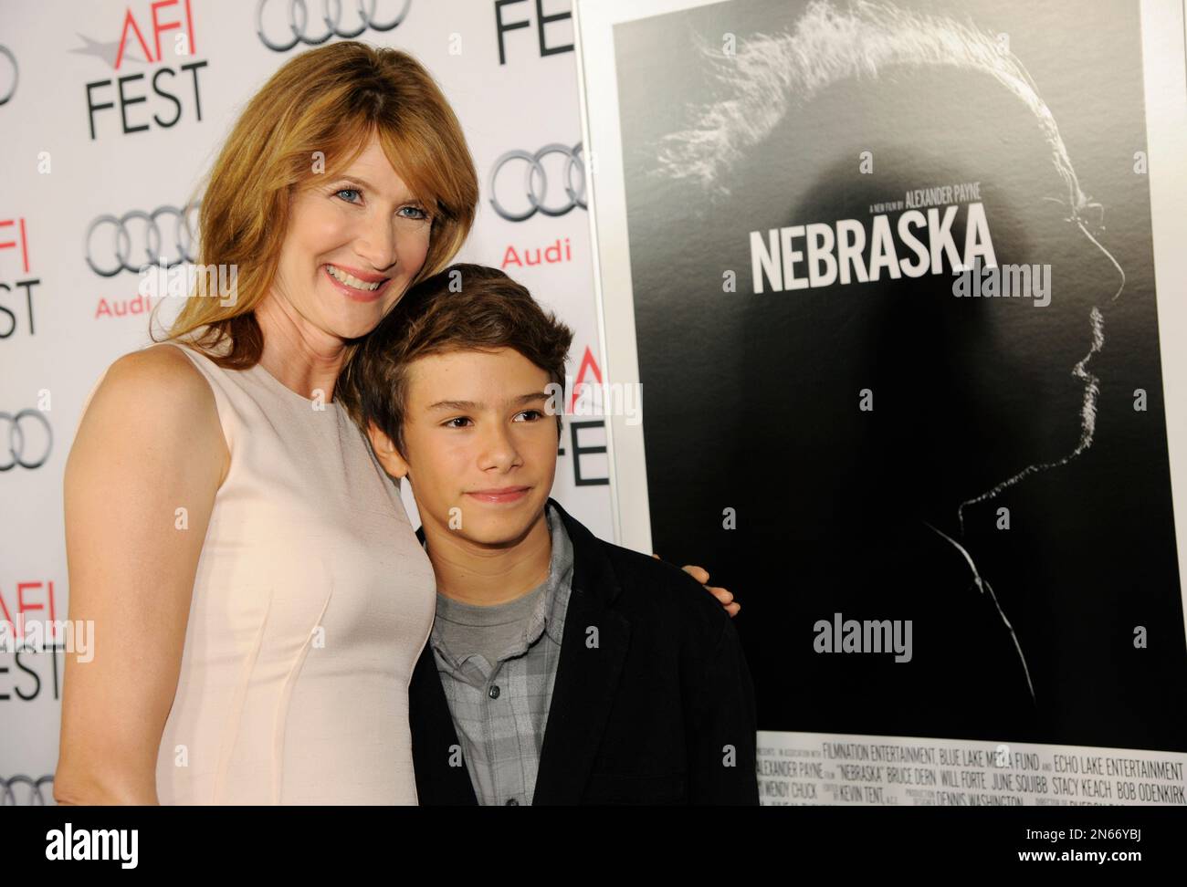 Laura Dern, daughter of "Nebraska" star Bruce Dern, poses with her son ...
