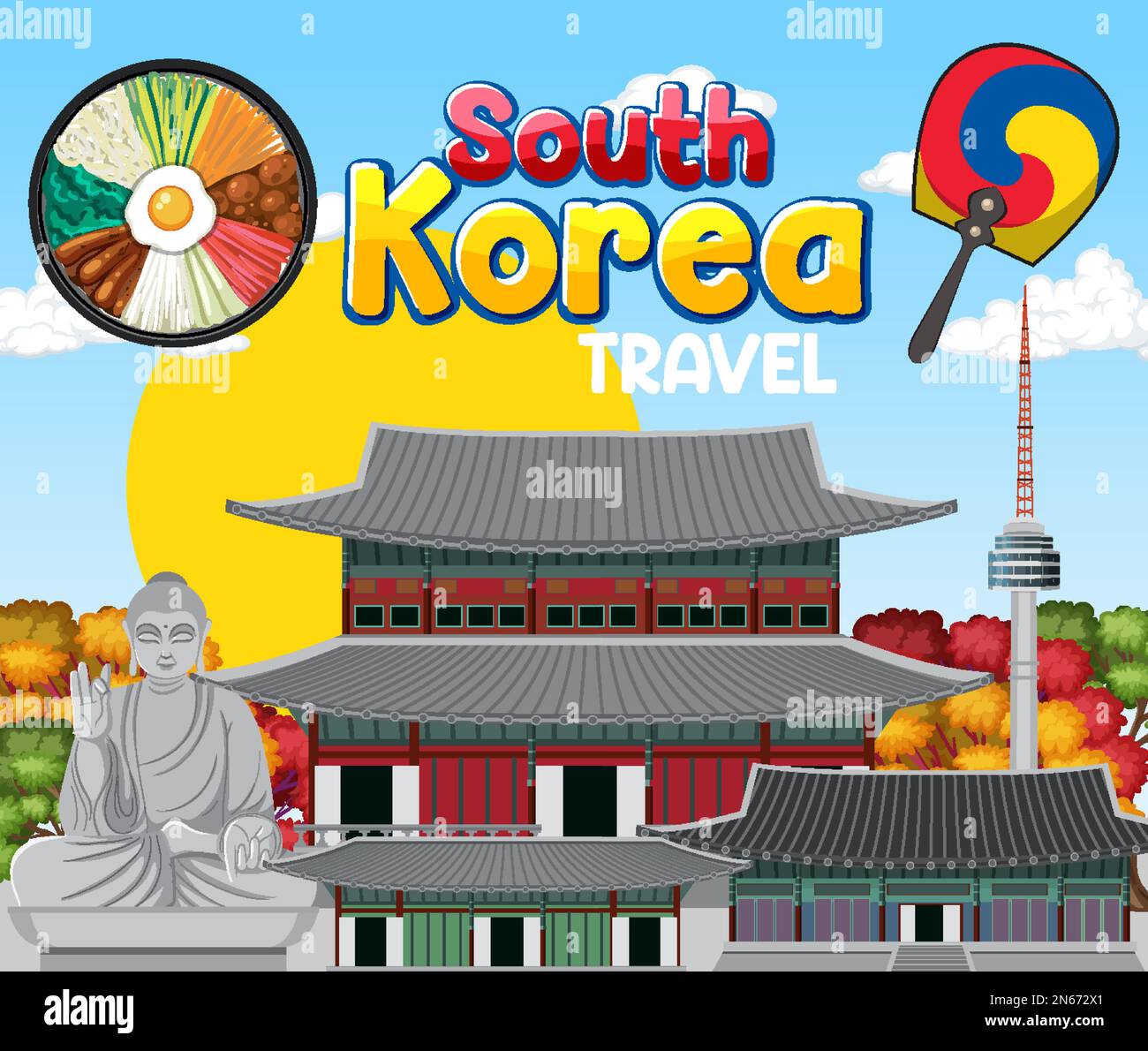 South Korea famous landmark element illustration Stock Vector Image ...