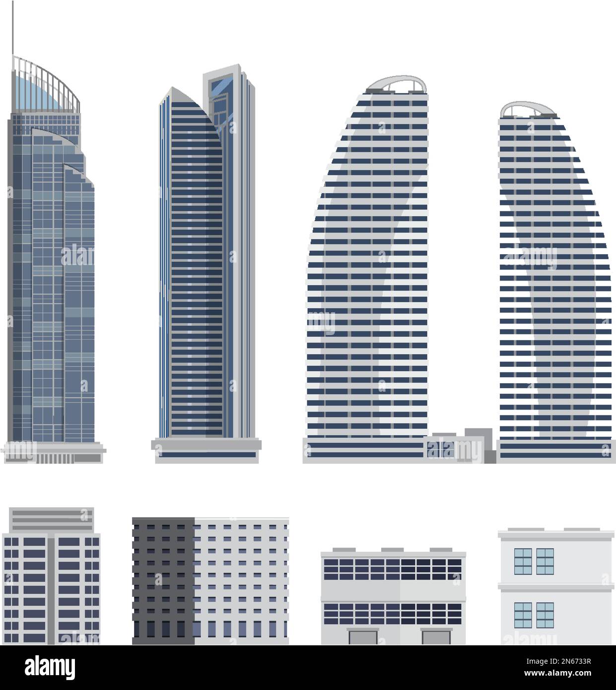 Different buildings set on white background illustration Stock Vector ...
