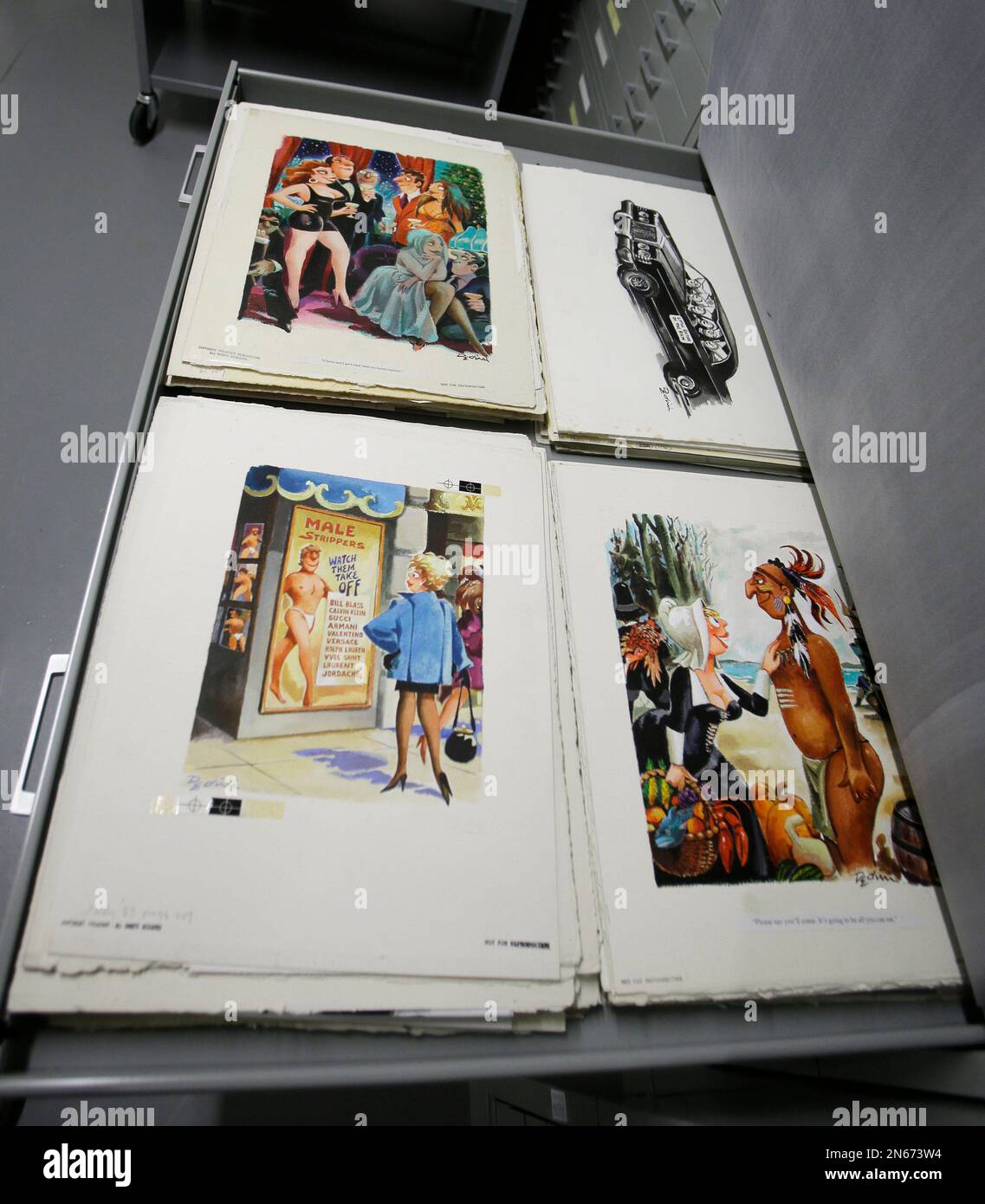 This Wednesday, Oct. 23, 2013 photo shows Playboy cartoons by Eldon ...