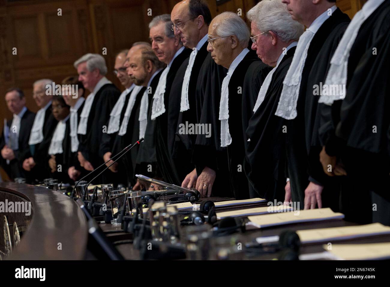 Court President Peter Tomka of Slovakia, fifth from right, and judge ...