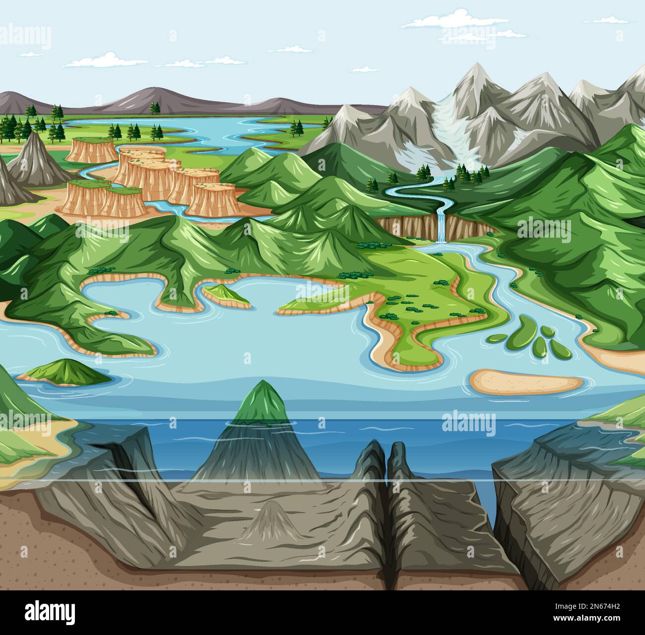 Landscape with geographical nature surface illustration Stock Vector ...