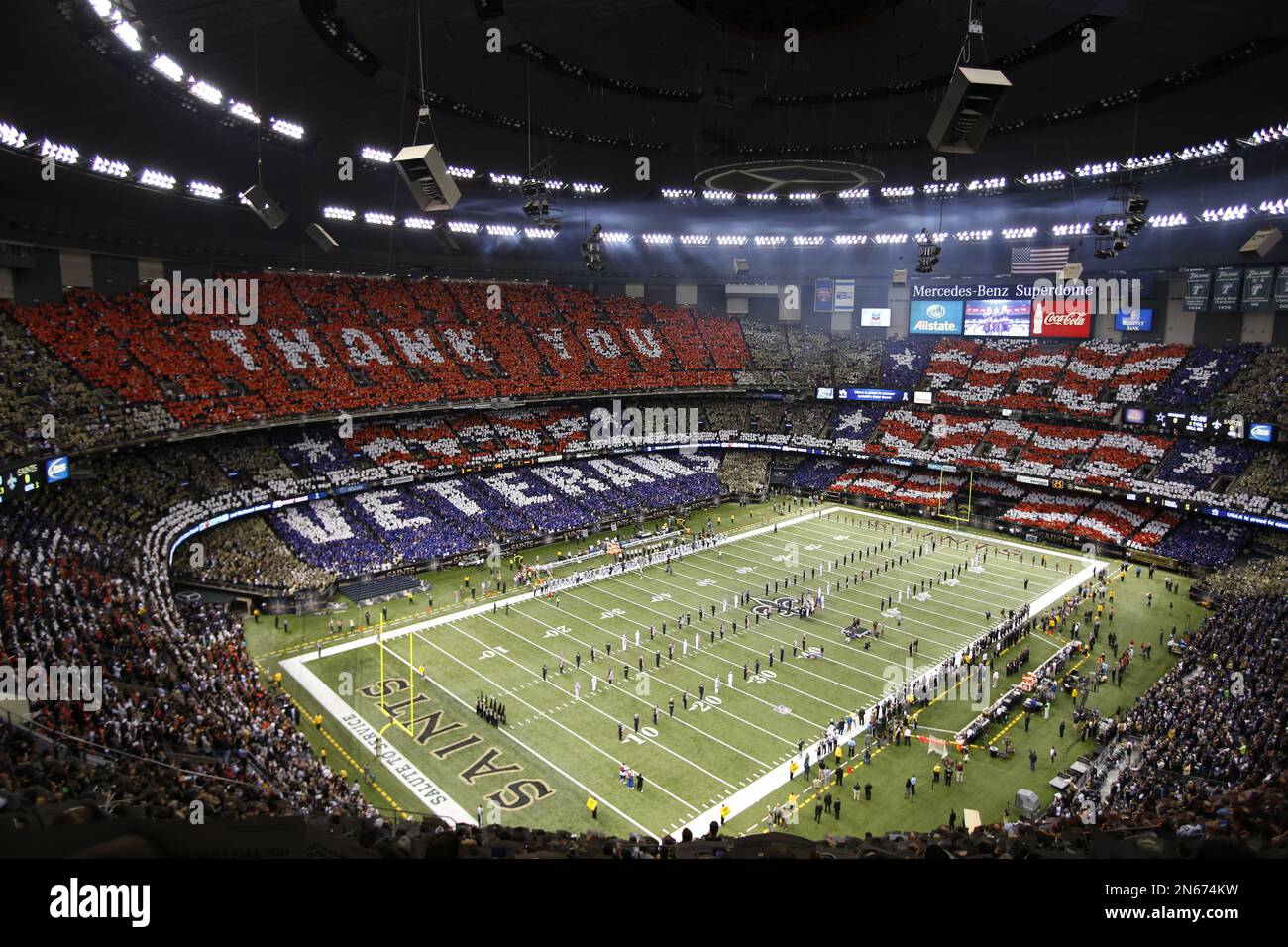 An overall inside view of the Mercedes-Benz Superdome as fans honor ...