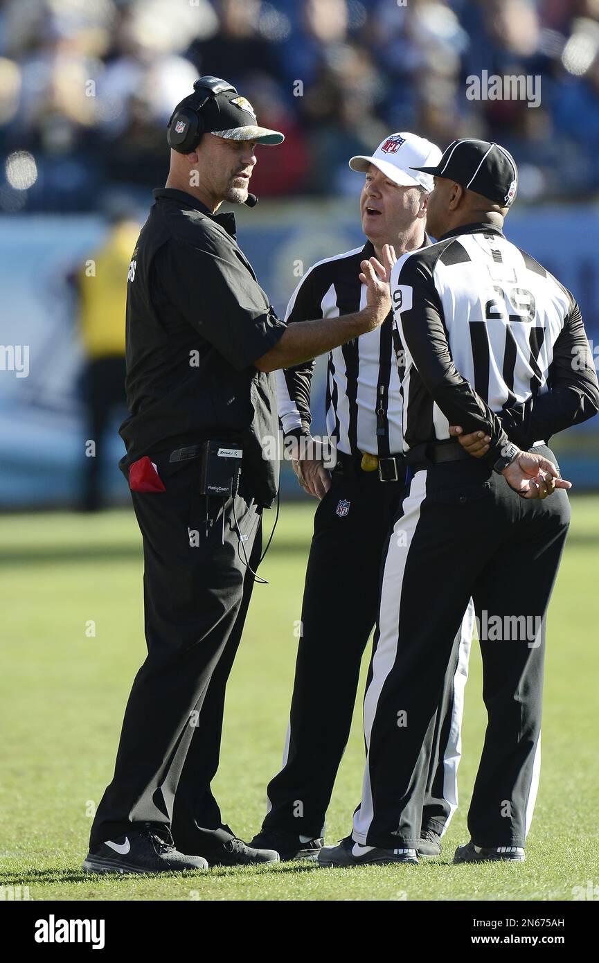 Jacksonville Jaguars head coach Gus Bradley talks with referee John ...