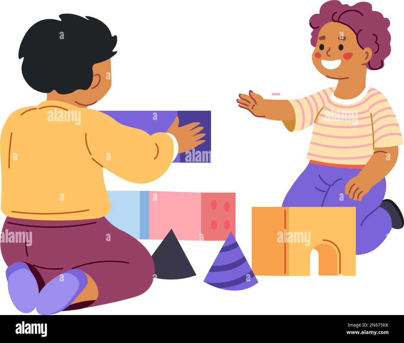 Children playing games with building blocks cubes Stock Vector Image ...