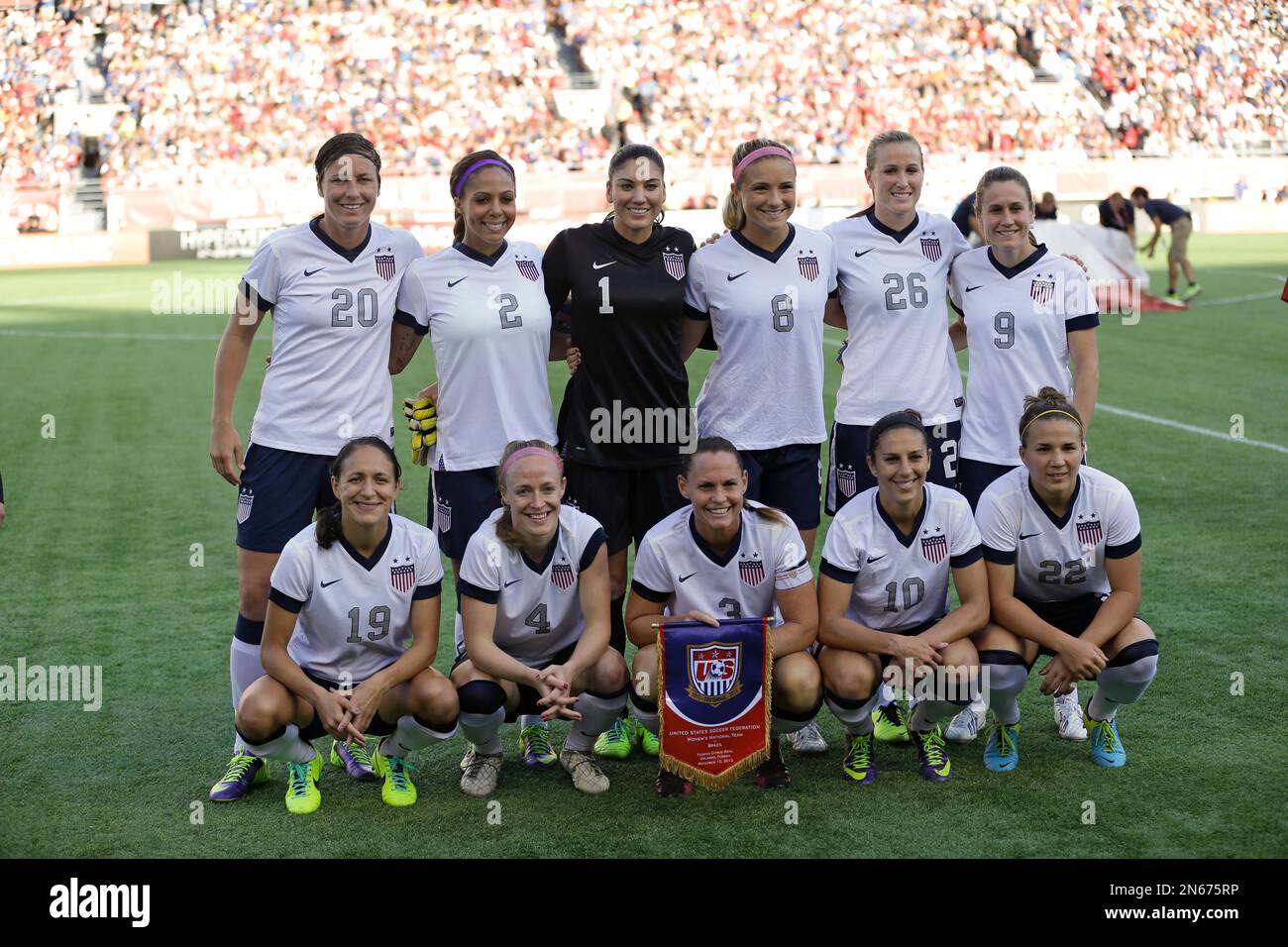 The United States Women's national team starting lineup poses for a ...