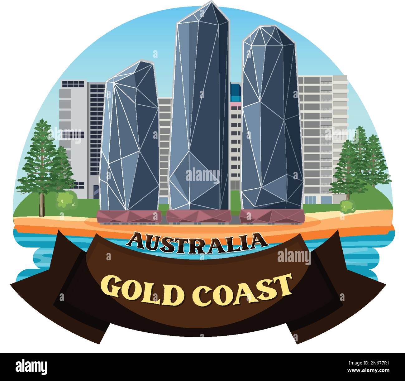 Gold Coast Australia Building Landmark illustration Stock Vector Image ...