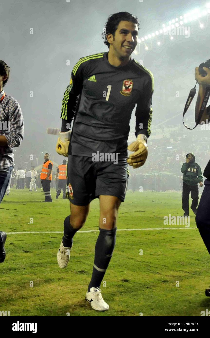 Egyptian Al Ahly club player Sherif Ekramy Ahmed celebrates after ...