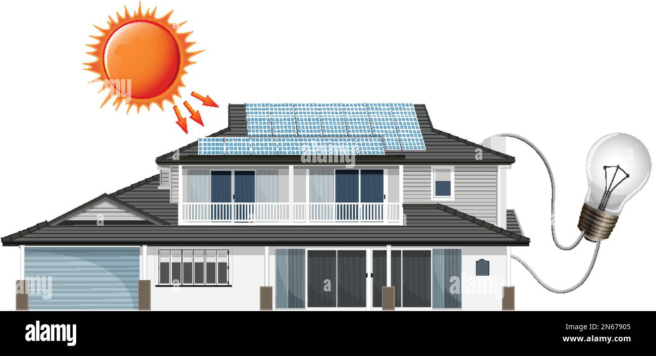 Solar energy with house and solar cell illustration Stock Vector Image ...
