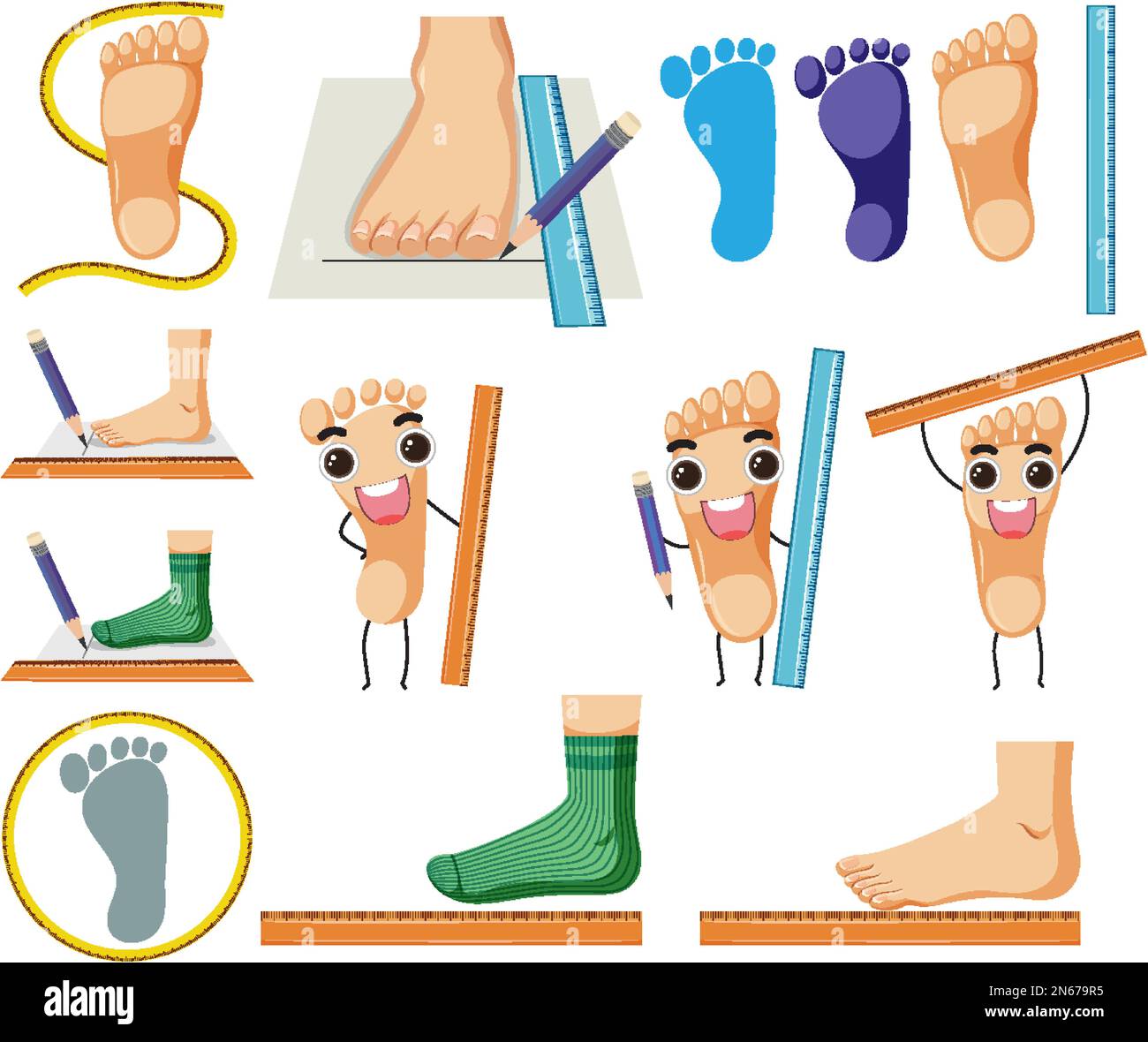 Foot with smiley face expression and ruler illustration Stock Vector ...