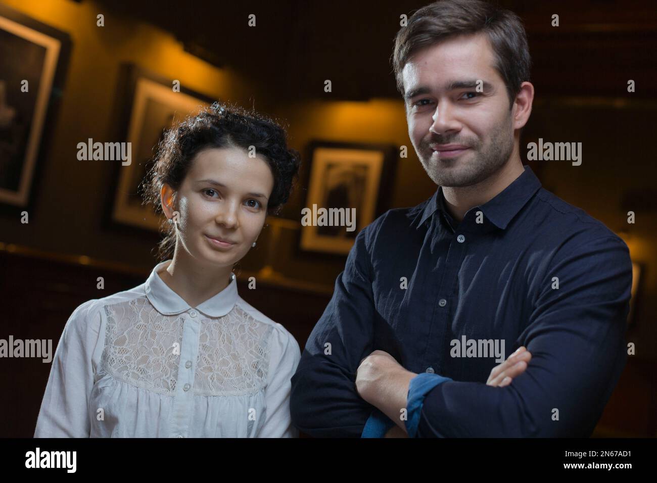 Actors Maria Smolnikova, left, and Petr Federov pose for portraits at ...