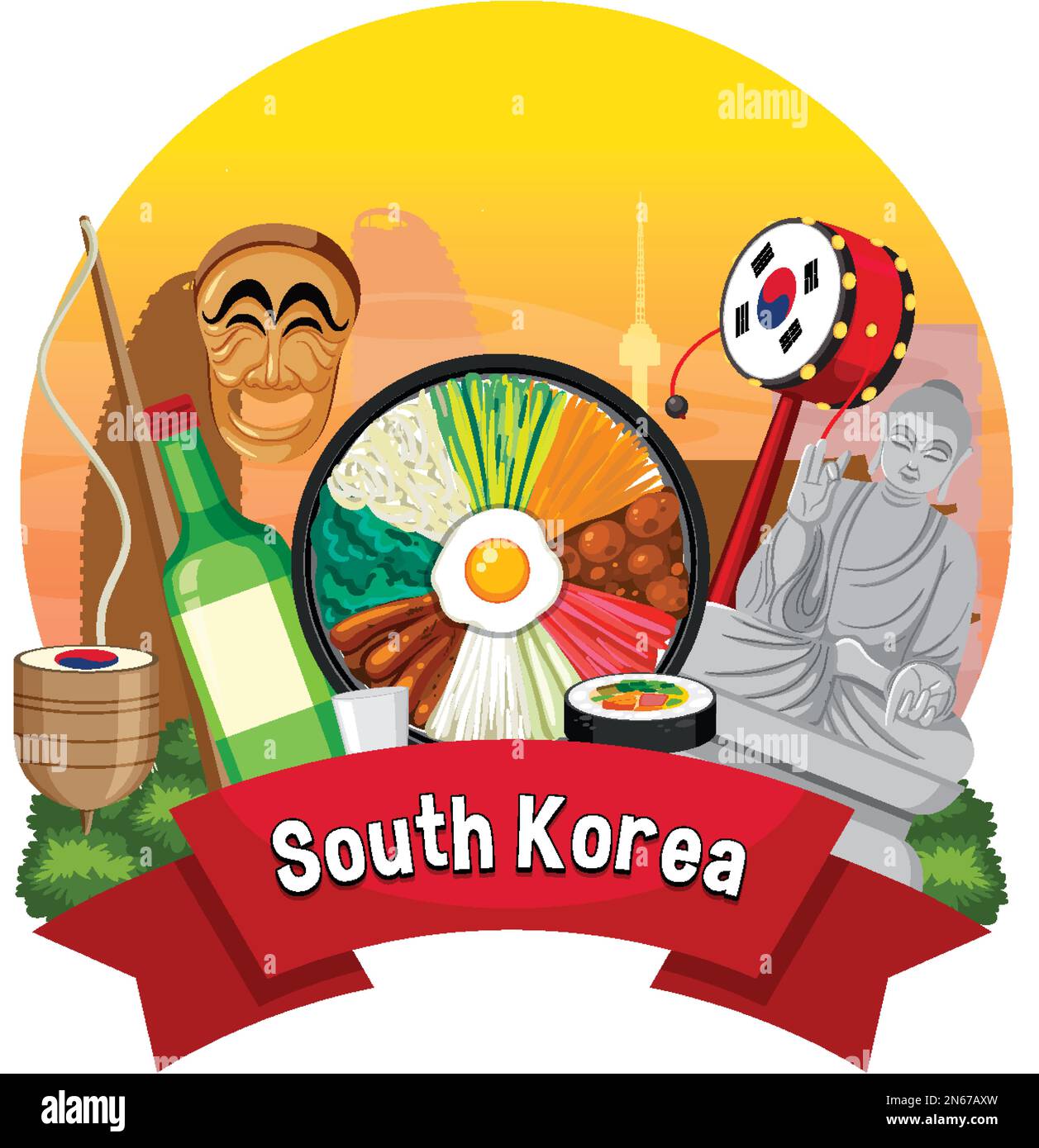 South Korea element nation tradition symbol illustration Stock Vector ...