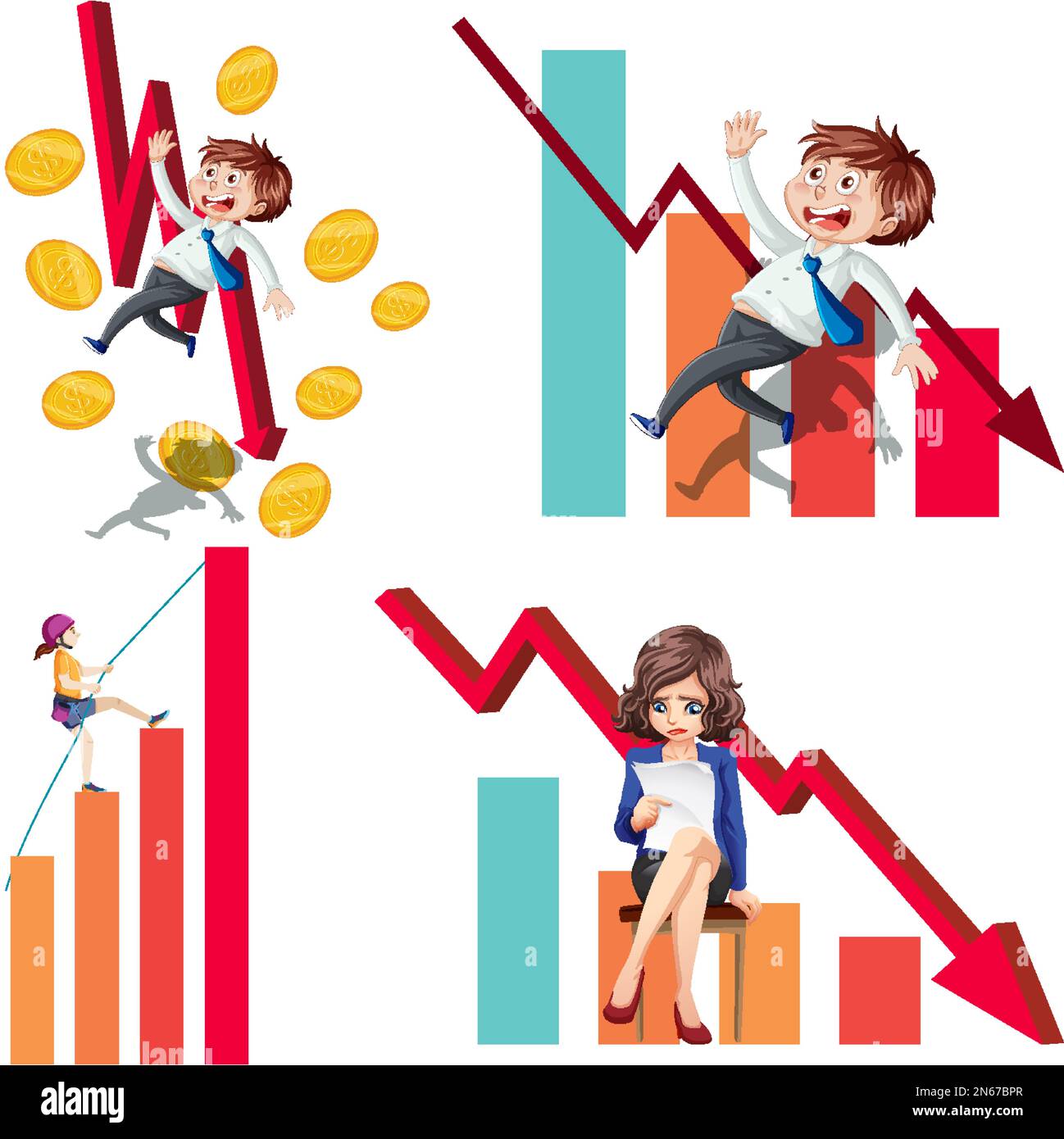 Set of inflation and economic recession crisis illustration Stock ...