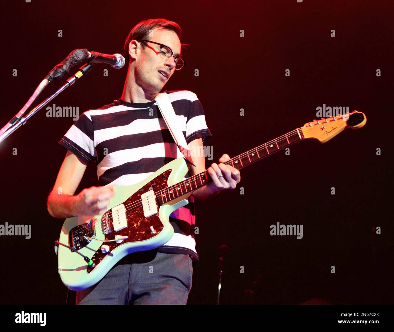 Forrest Kline of the indie pop band Hellogoodbye performs in concert at ...