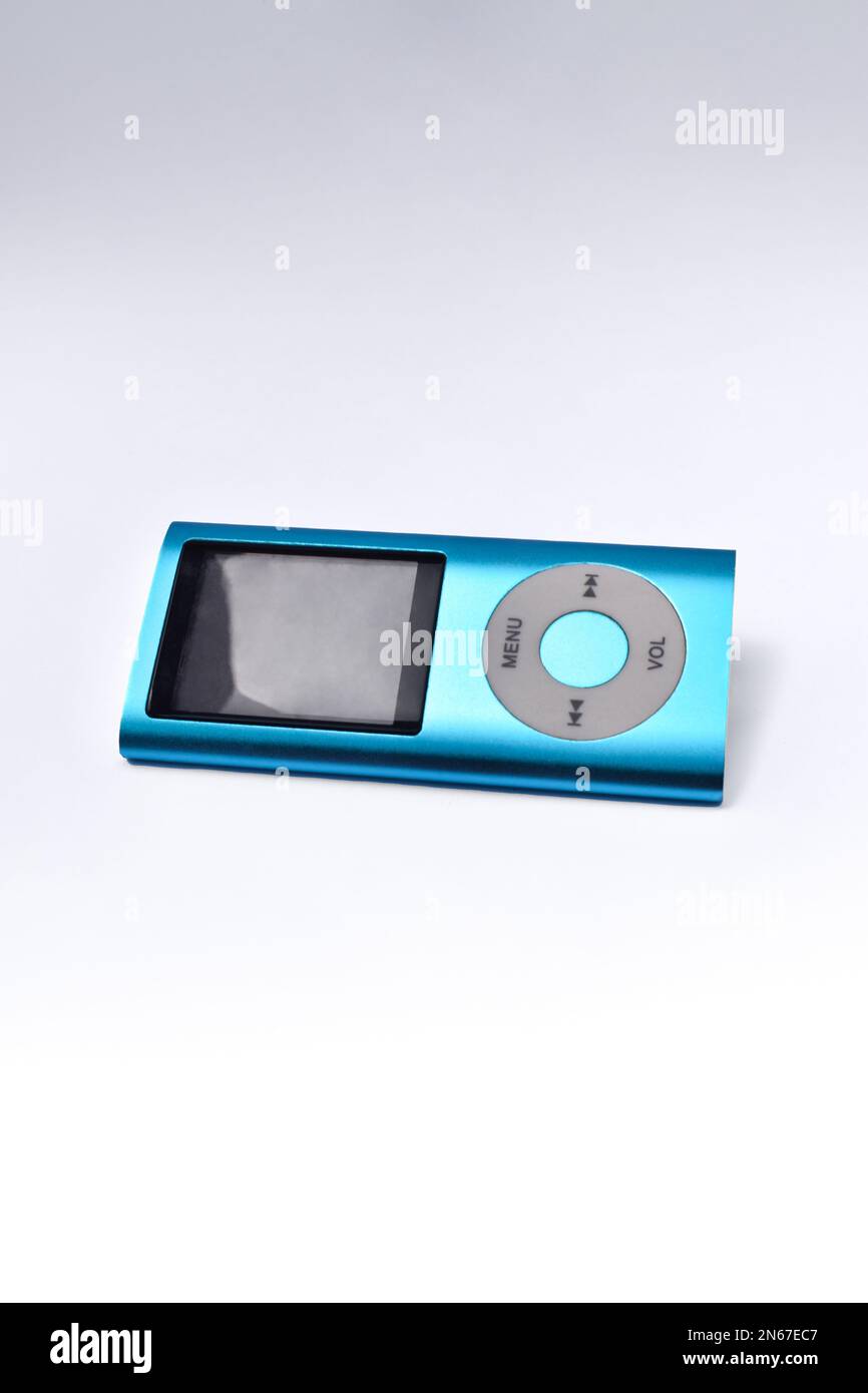 Blue mp3 player electronic device isolated on white background Stock ...