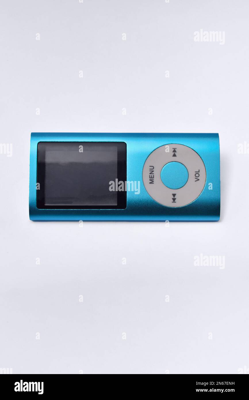 Blue mp3 player electronic device isolated on white background Stock ...