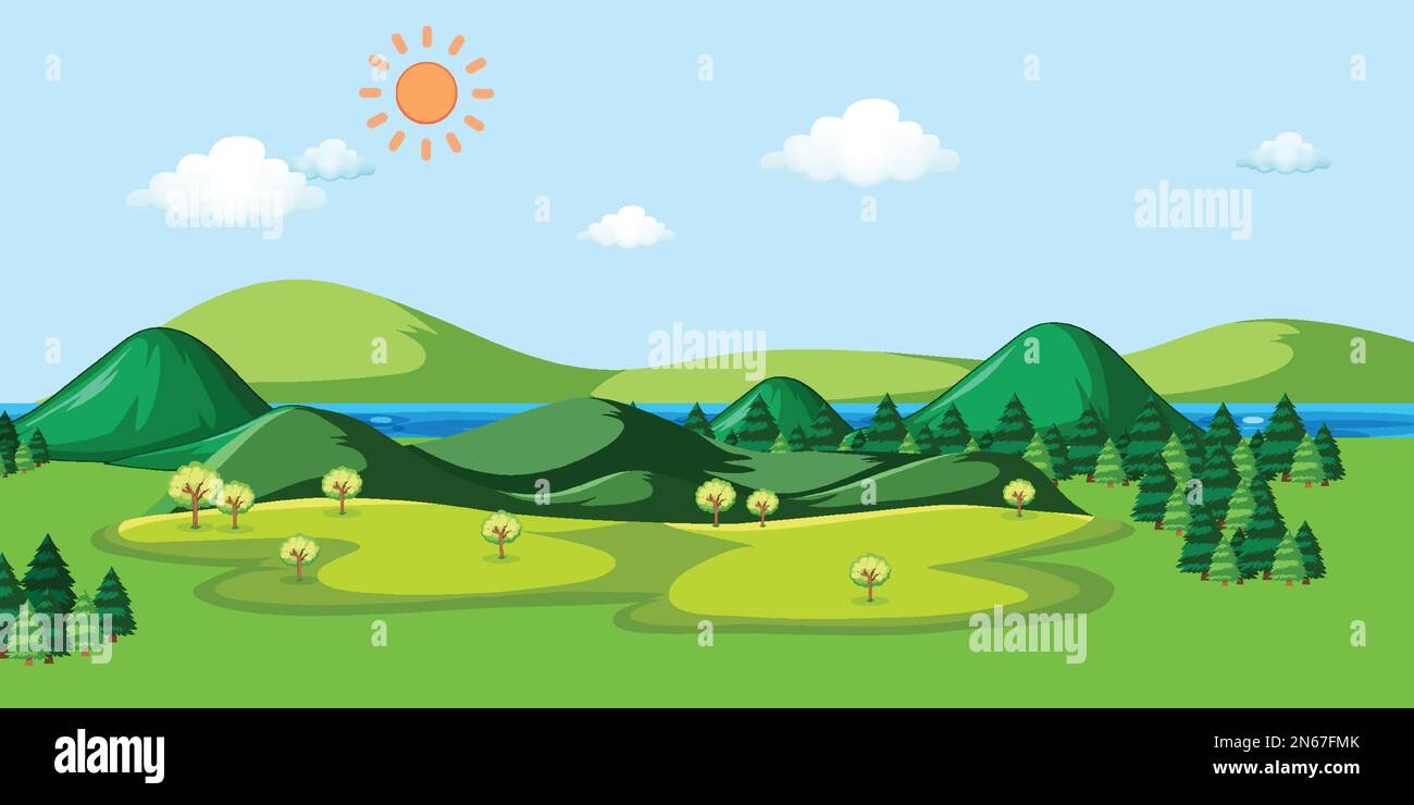 Nature landscape in cartoon style illustration Stock Vector Image & Art ...