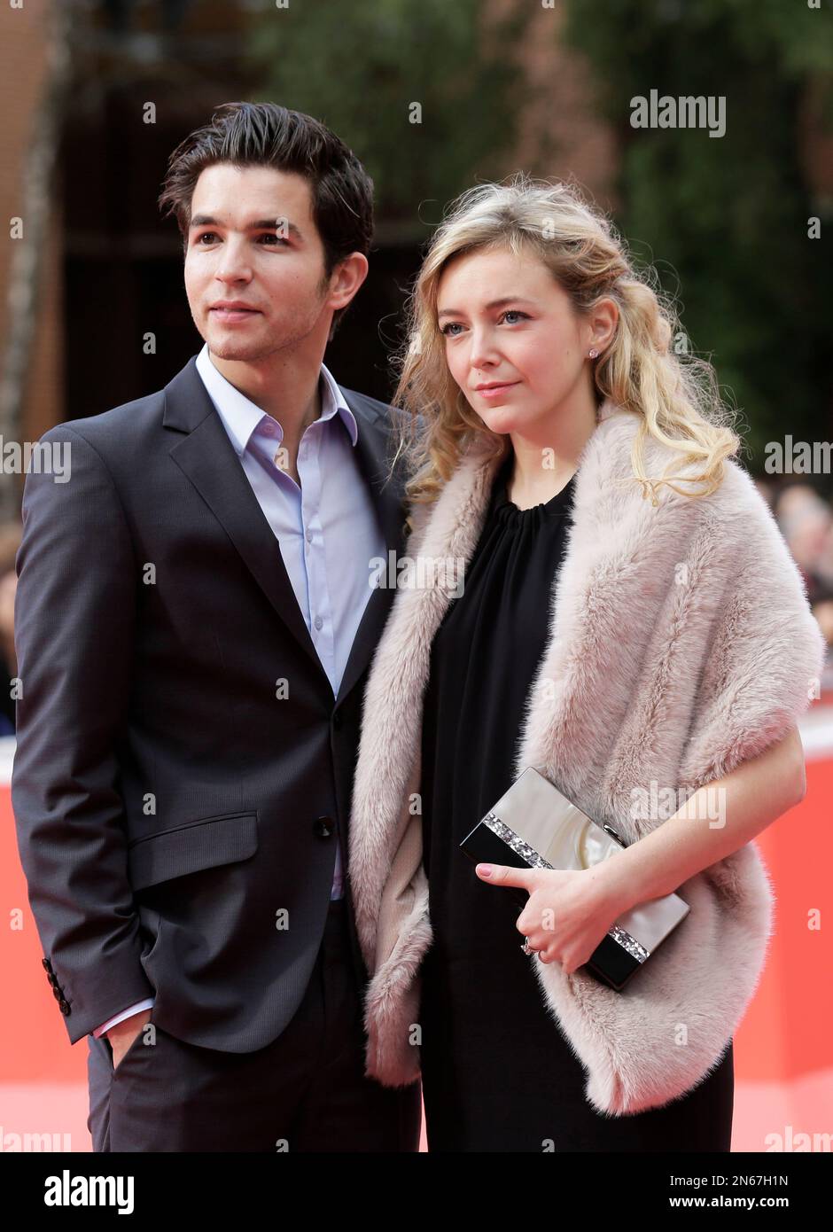 Actors Evelien Bosmans, right, and Matteo Simoni arrive for the ...