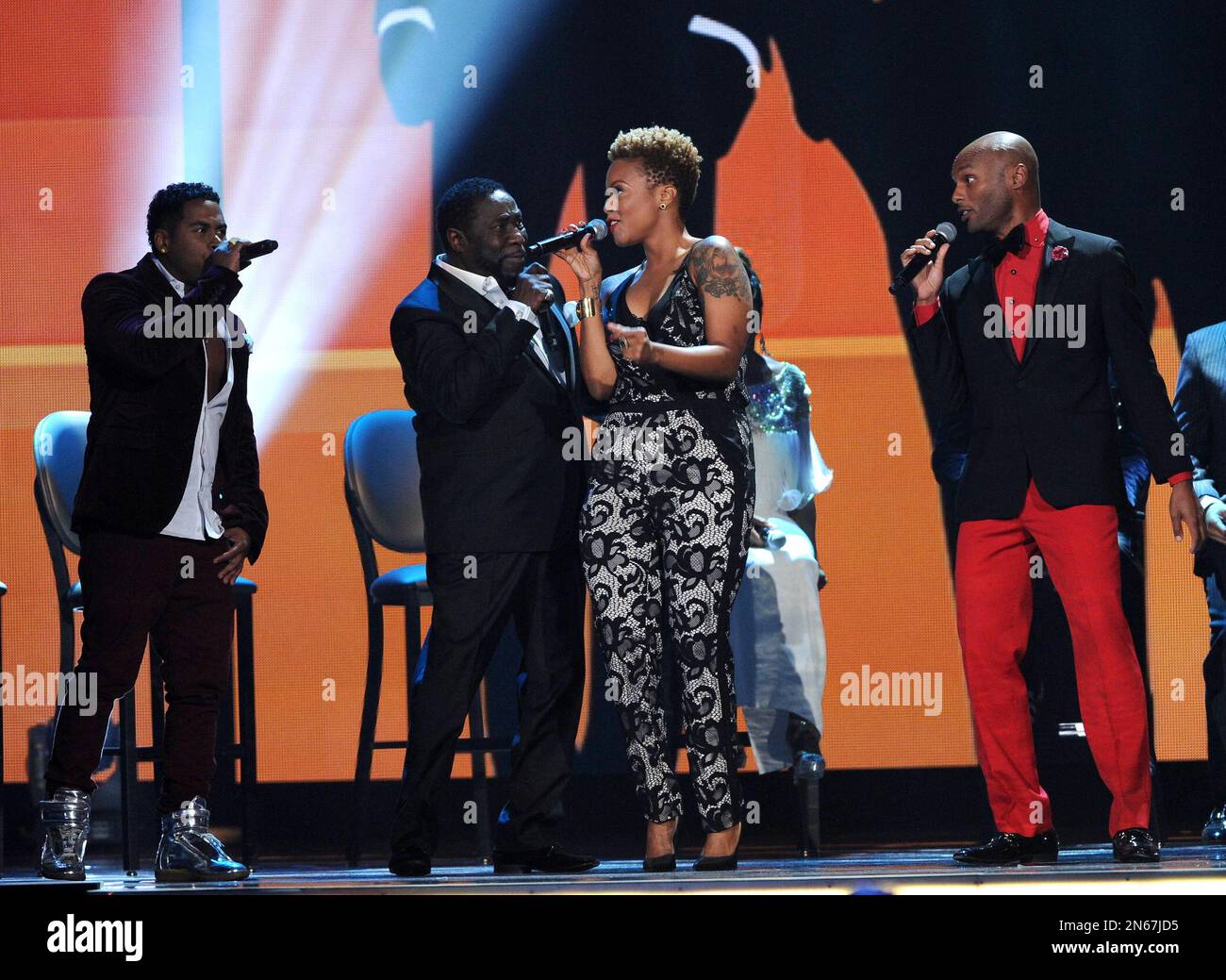 From left, Eddie Levert, Chrisette Michele and Kenny Lattimore perform ...