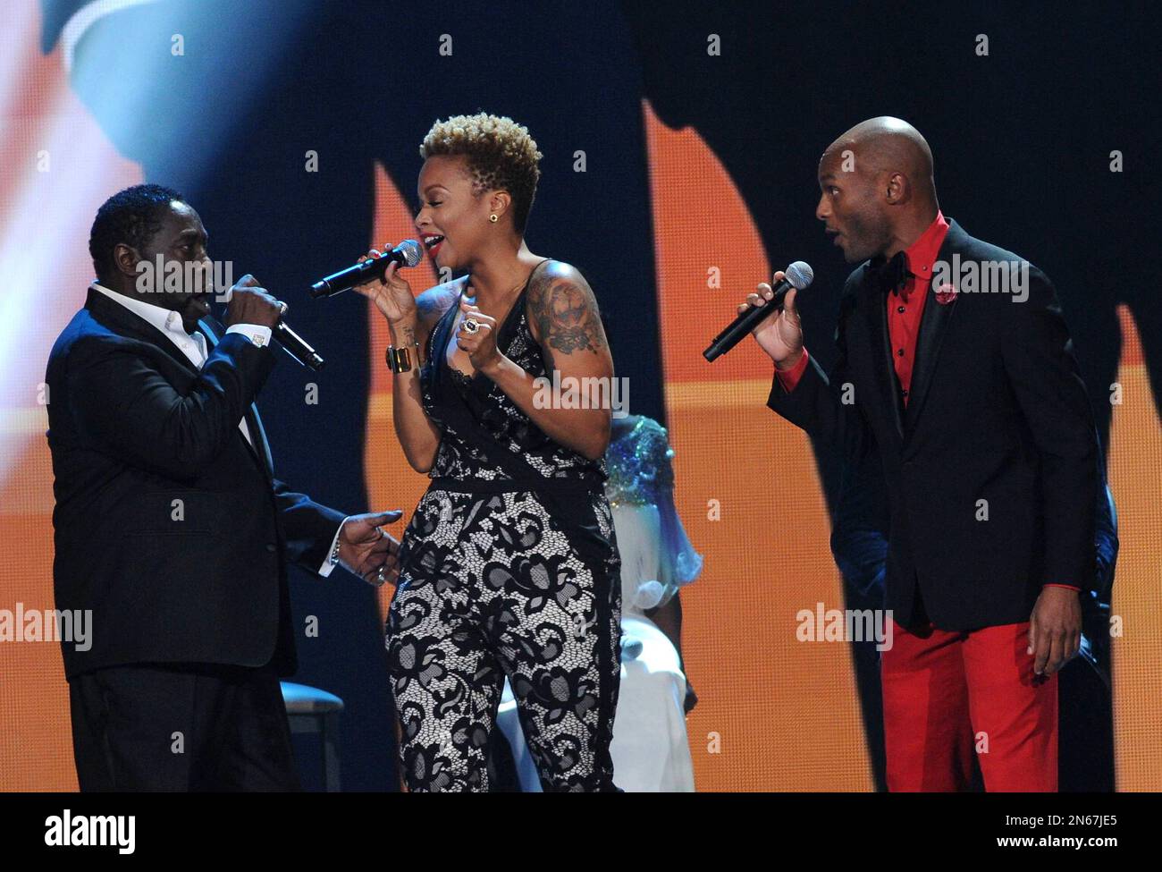 From left, Eddie Levert, Chrisette Michele and Kenny Lattimore perform ...