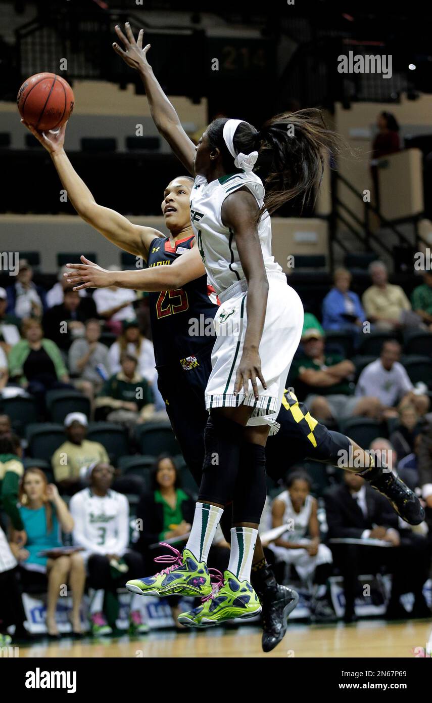 Maryland forward Alyssa Thomas (25) goes to the basket around South ...