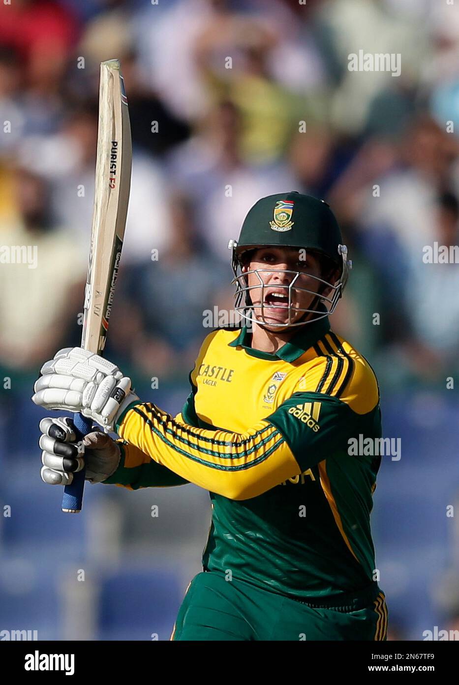 South Africa's wicketkeeper Quinton de Kock hits a shot during the ...